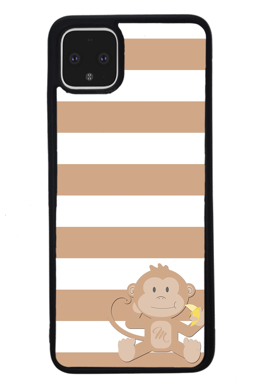 Brown White Monkey Personalized Black Rubber Phone Case Compatible With Google Pixel 8 Pro, 8a, 8, 7a, 7, Pixel 7 Pro, 6a, Pixel 6 Pro, 6, 5, 4a 5G, 4a 4G, 4, 4 XL, 3a, 3a XL, 3, 3 XL, 2 XL, 2