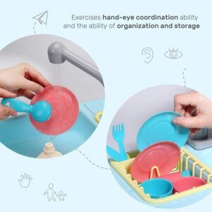 CUTE STONE Color Changing Kitchen Sink Toys, Children Electric Dishwasher Playing Toy with Running Water, Upgraded Faucet, Automatic Water Cycle System Play House Pretend Role Play Toys for Boys Girls