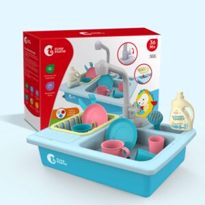 CUTE STONE Color Changing Kitchen Sink Toys, Children Electric Dishwasher Playing Toy with Running Water, Upgraded Faucet, Automatic Water Cycle System Play House Pretend Role Play Toys for Boys Girls