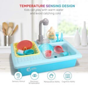 CUTE STONE Color Changing Kitchen Sink Toys, Children Electric Dishwasher Playing Toy with Running Water, Upgraded Faucet, Automatic Water Cycle System Play House Pretend Role Play Toys for Boys Girls