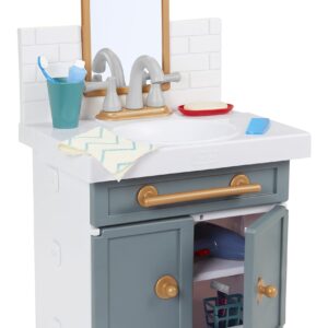 Little Tikes First Bathroom Sink with Real Working Faucet Pretend Play for Kids, 12 Bathroom Accessories, Interactive Unique Toy Multi-Color, Ages 2+ Grey