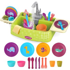 kids play sink toys with running water for boy girls toddlers 1-3, bird bath toys for kids 5 6-8, water table toy with auto working faucet, pretend play kitchen cleaning set dishwasher role play gifts