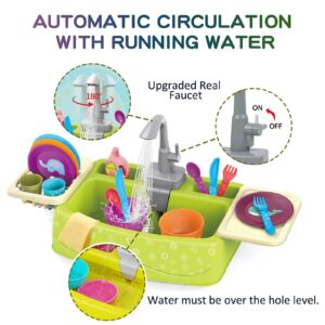 Kids Play Sink Toys with Running Water for Boy Girls Toddlers 1-3, Bird Bath Toys for Kids 5 6-8, Water Table Toy with Auto Working Faucet, Pretend Play Kitchen Cleaning Set Dishwasher Role Play Gifts