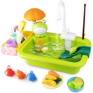 farafox play sink with running water, kitchen sink toys with automatic water cycle system,kids kitchen role play dishwasher toys/play kitchen toy accessories for boys girls