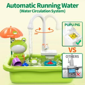 Play Sink with Running Water, Kitchen Play Sink Toy with Electric Faucet, Play Kitchen Accessories, Floating Pool Toys & Fishing Game, Kids Pretend Play-Dishwasher Play Set for Boys Girls Toddlers