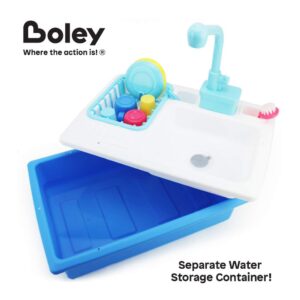 Boley Kids Play Kitchen Sink with Running Water - 20 Piece Dishwashing Toy with Sink, Real Faucet, Dish Rack, Plastic Dishes, Sponge and Brush, and Pretend Dish Soap