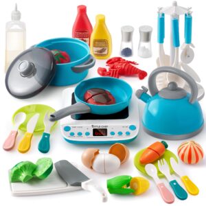 joyin 37pcs kids play kitchen set, pretend food toy, cookware set including pots and pans, play food, cutting vegetables, kids kitchen toy accessories, gifts for toddler boys girls ages 1-8