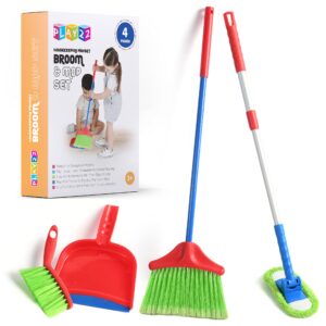 play22 kids cleaning set 4 piece - toy cleaning set includes broom, mop, brush, dust pan - toy kitchen toddler cleaning set is a great toy gift for boys & girls