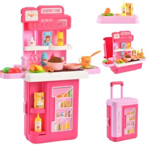 playhiland kids kitchen playset, 4 in 1play kitchen for kids ages 4-8, converted into a trolley box, 41pcs play kitchen accessories, toddler kitchen playset, the best gift for boys and girls