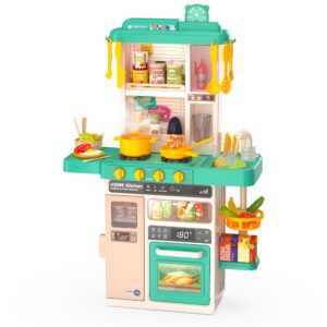 kids kitchen play set，interactive kids kitchen play set with 50pcs of pretend kitchen toys，realistic sound effects，and simulated functionality - suitable for toddlers aged 2-12 years (green)