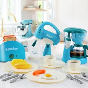 Joyin Play Kitchen Toys, Pretend Play Kitchen Appliances Toy Set with Coffee Maker, Mixer, Toaster with Realistic Lights& Sounds, Birthday Gift for Kids Ages 2 3 4 5, Blue