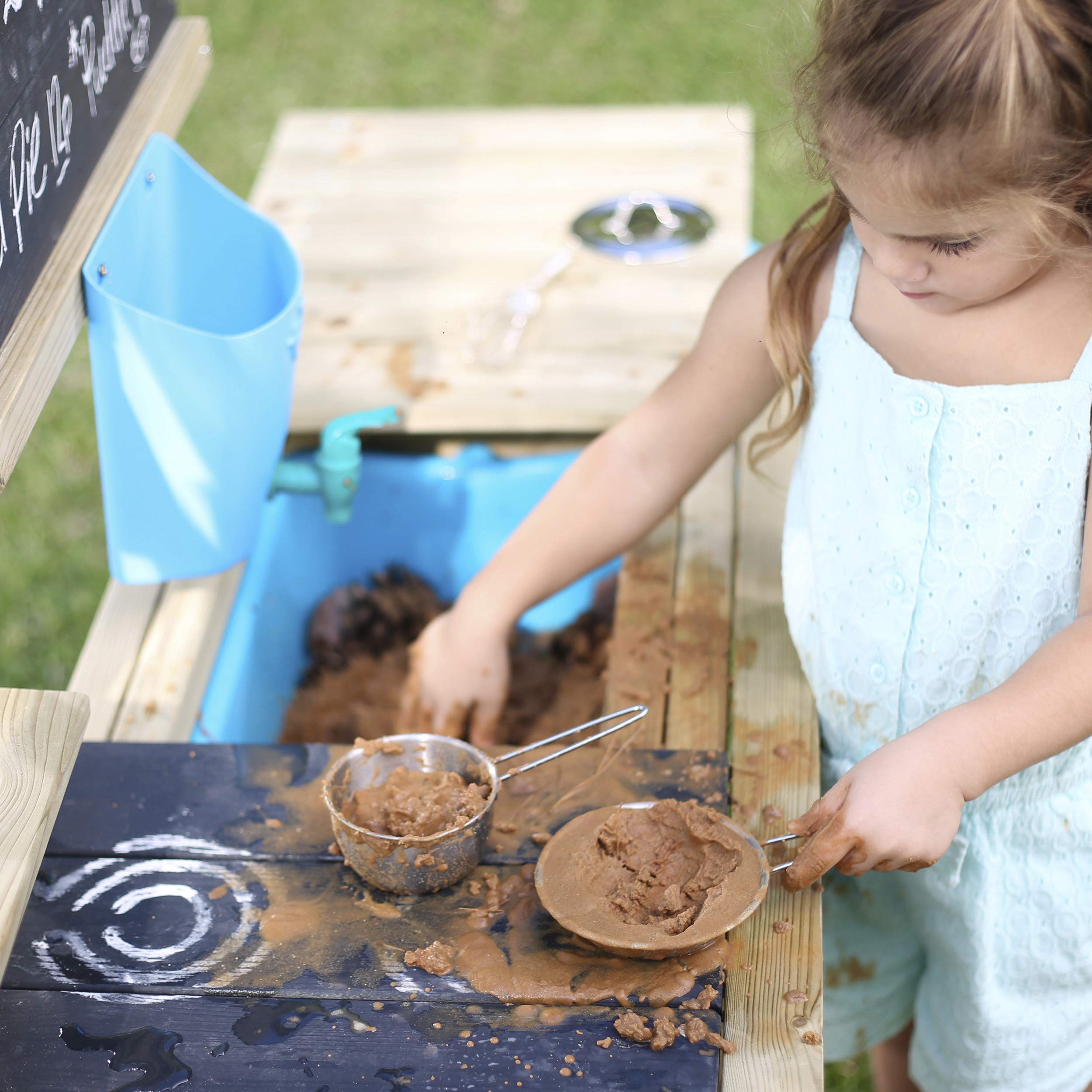 TP Toys, Deluxe Wooden Mud Kitchen for Boys and Girls Ages 3-8 | Kids Outdoor Kitchen Playset with Sand and Water Pan, Play Sink, and Kitchen Accessories | Fun Backyard Pretend Play for Toddlers.