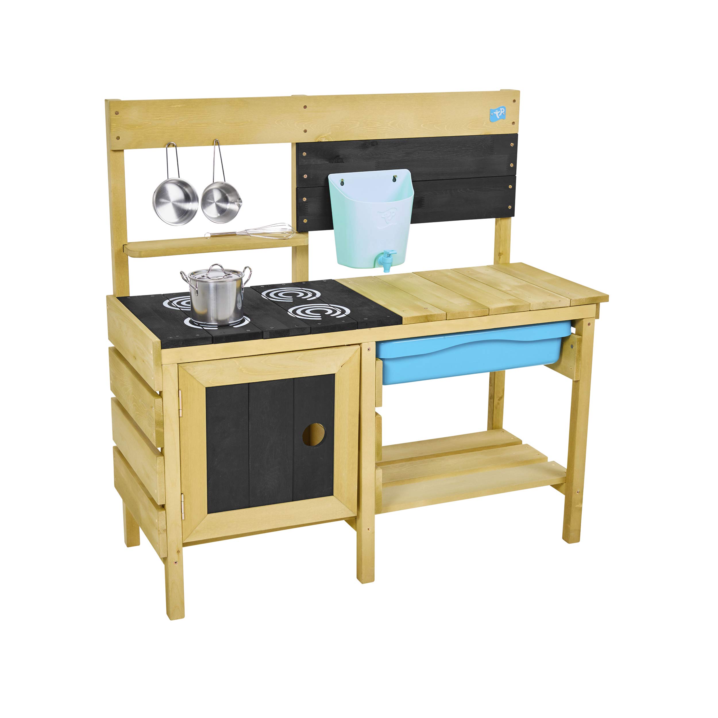 TP Toys, Deluxe Wooden Mud Kitchen for Boys and Girls Ages 3-8 | Kids Outdoor Kitchen Playset with Sand and Water Pan, Play Sink, and Kitchen Accessories | Fun Backyard Pretend Play for Toddlers.