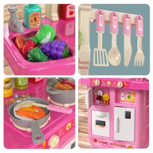 TEMI Pretend Food Kitchen Toys for Kids Ages 4-8, Kitchen Set for Toddlers 1-3, Play Kitchen Accessories w/Real Sounds Light, for Boys, Girls