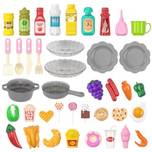 TEMI Pretend Food Kitchen Toys for Kids Ages 4-8, Kitchen Set for Toddlers 1-3, Play Kitchen Accessories w/Real Sounds Light, for Boys, Girls