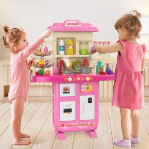 TEMI Pretend Food Kitchen Toys for Kids Ages 4-8, Kitchen Set for Toddlers 1-3, Play Kitchen Accessories w/Real Sounds Light, for Boys, Girls