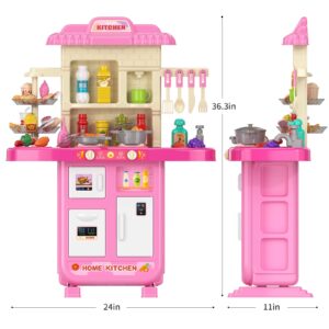 TEMI Pretend Food Kitchen Toys for Kids Ages 4-8, Kitchen Set for Toddlers 1-3, Play Kitchen Accessories w/Real Sounds Light, for Boys, Girls