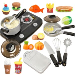 20 pcs kitchen playsets, omgod play house toy breakfast stove pots utensils and pans food pretend cookware cooking play kitchen set playset for kids girl boy toddlers birthday for girl