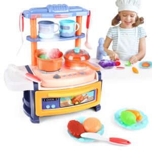 pretend play kitchen set for kids - toy kitchen playset with accessories, pots, pans, dishes and play food