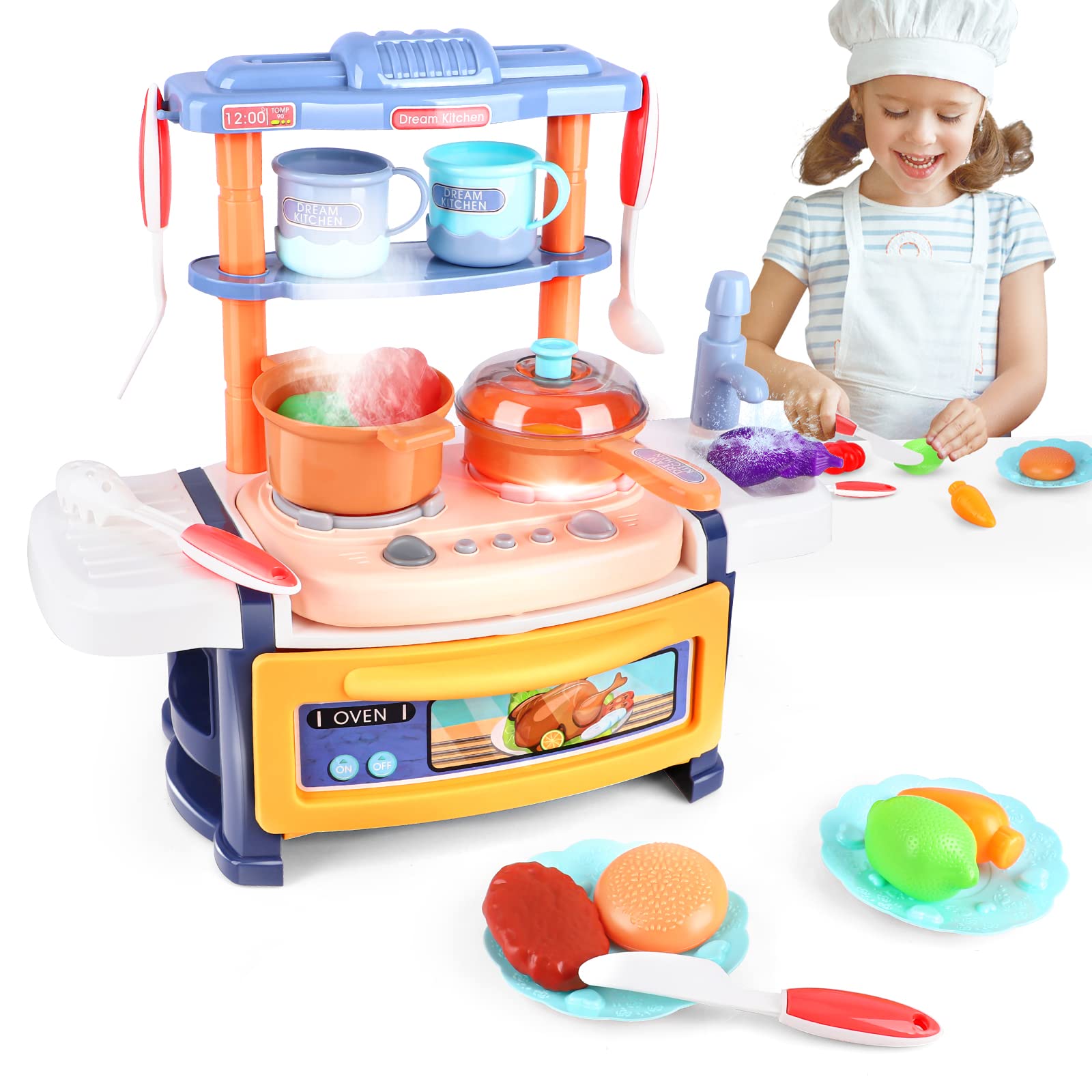 Pretend Play Kitchen Set for Kids - Toy Kitchen Playset with Accessories, Pots, Pans, Dishes and Play Food