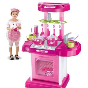 vokodo kitchen playset 26” height toy play set kitchens cocina para niñas w/pots oven stove sink appliances lights sounds pretend play toys for kids children girls toddlers toddler ages 2 3 4 5 6 7