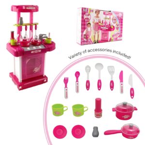 Vokodo Kitchen Playset 26” Height Toy Play Set Kitchens Cocina para Niñas w/Pots Oven Stove Sink Appliances Lights Sounds Pretend Play Toys for Kids Children Girls Toddlers Toddler Ages 2 3 4 5 6 7