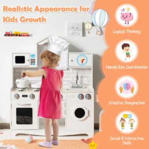 OLAKIDS Kids Kitchen Playset, Wooden Pretend Play Toys with Cookware Accessories, Removable Sink, Oven, Microwave, Washing Machine & Cabinets, Toy Kitchen Set for Kids with Realistic Design