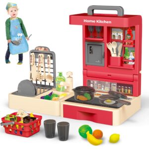 aikitub kitchen play set for kids - 49pcs pretend cooking playset accessories with pot and pan,dish rack,play sink,pretend play food toys with baby&toddler-educational gift for 3 4 5 6 ages girls&boys