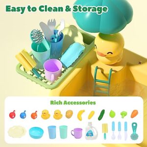 CUTE STONE Play Sink with Running Water, Kitchen Sink Toys with Play Food and Kitchen Utensils, Pool Floating Toys for Fishing Game, Children Role Play Electric Dishwasher Toy Gift for Boys Girls