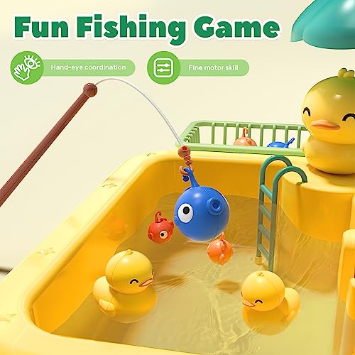 CUTE STONE Play Sink with Running Water, Kitchen Sink Toys with Play Food and Kitchen Utensils, Pool Floating Toys for Fishing Game, Children Role Play Electric Dishwasher Toy Gift for Boys Girls