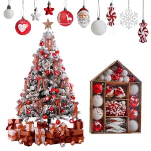 christmas tree ornament set, 70-pack shatterproof assorted with hanging rope for xmas decorations home party, holiday wedding, includes santa claus, snowflakes, candies, etc.