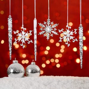 VGOODALL 36PCS Christmas Snowflake Decorations, 4inch Icicles Ornaments Set Clear Snowflake Acrylic Christmas Ornaments for Santa Outdoor Party Tree Decoration Craft