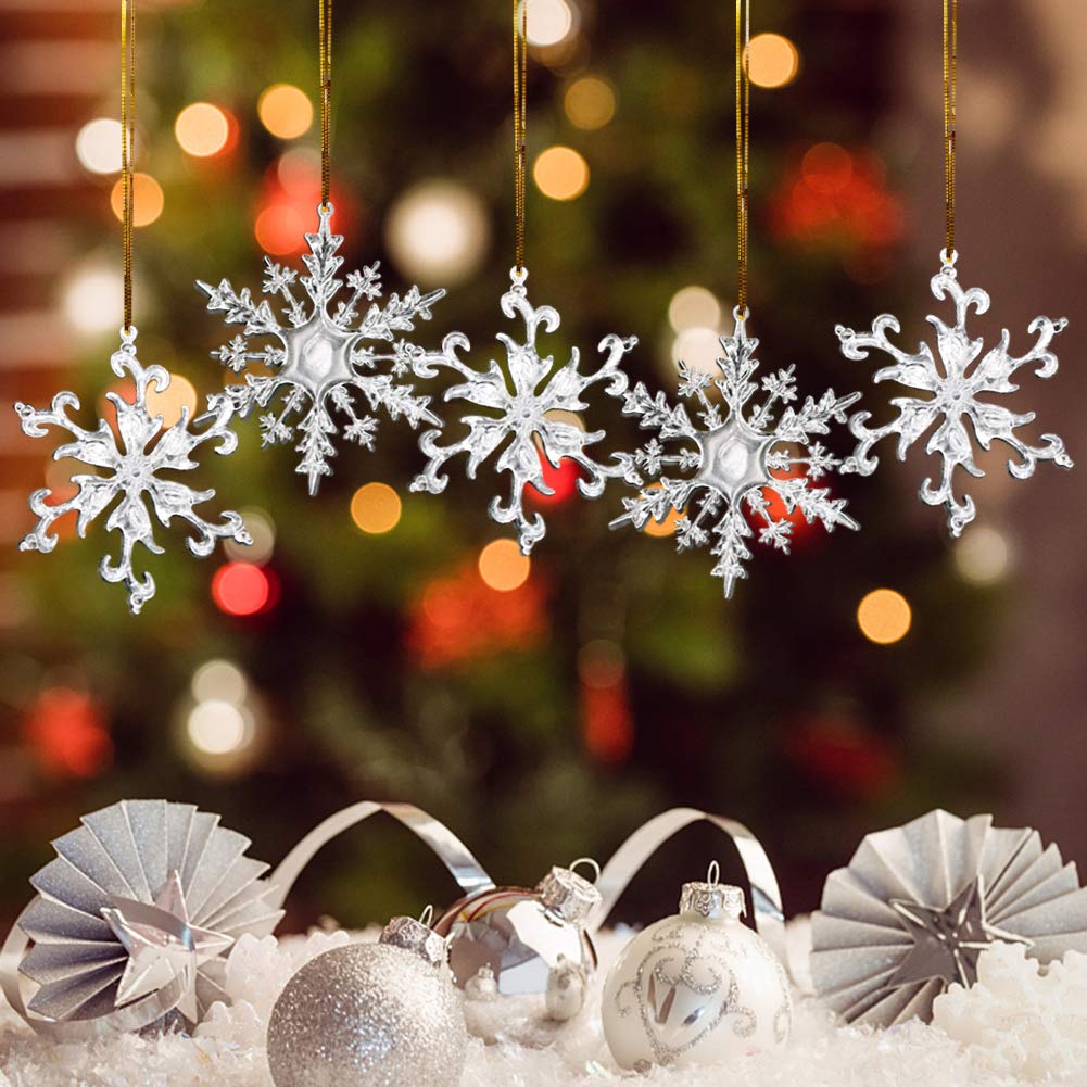 VGOODALL 36PCS Christmas Snowflake Decorations, 4inch Icicles Ornaments Set Clear Snowflake Acrylic Christmas Ornaments for Santa Outdoor Party Tree Decoration Craft