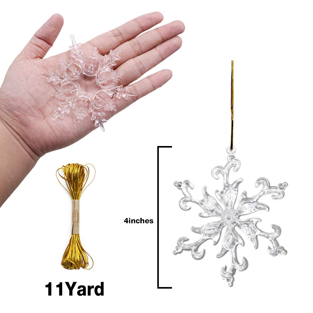 VGOODALL 36PCS Christmas Snowflake Decorations, 4inch Icicles Ornaments Set Clear Snowflake Acrylic Christmas Ornaments for Santa Outdoor Party Tree Decoration Craft