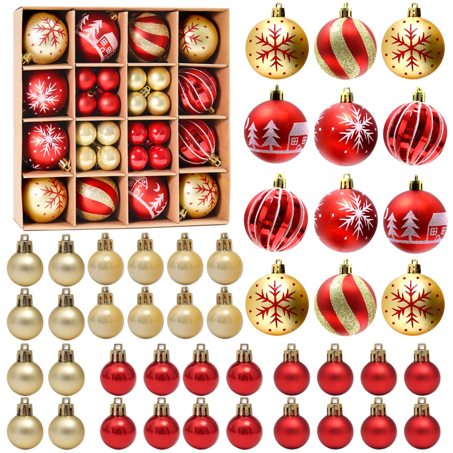 PEMOTech 44Pcs Christmas Balls Ornaments for Xmas Christmas Tree Ornaments Balls with Glitter, Shatterproof Christmas Tree Decorations