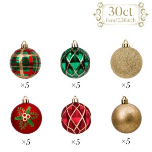 Valery Madelyn Christmas Ornaments Set, 30ct Red Green and Gold Shatterproof Christmas Tree Decorations Ball Ornaments Bulk, 2.36 Inches Traditional Country Hanging Ornaments for Xmas Trees Decor