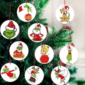 amzfavor 10pcs christmas tree ornaments set - 2023 funny christmas decorations wood hanging tree ornaments for christmas holiday tree home decoration