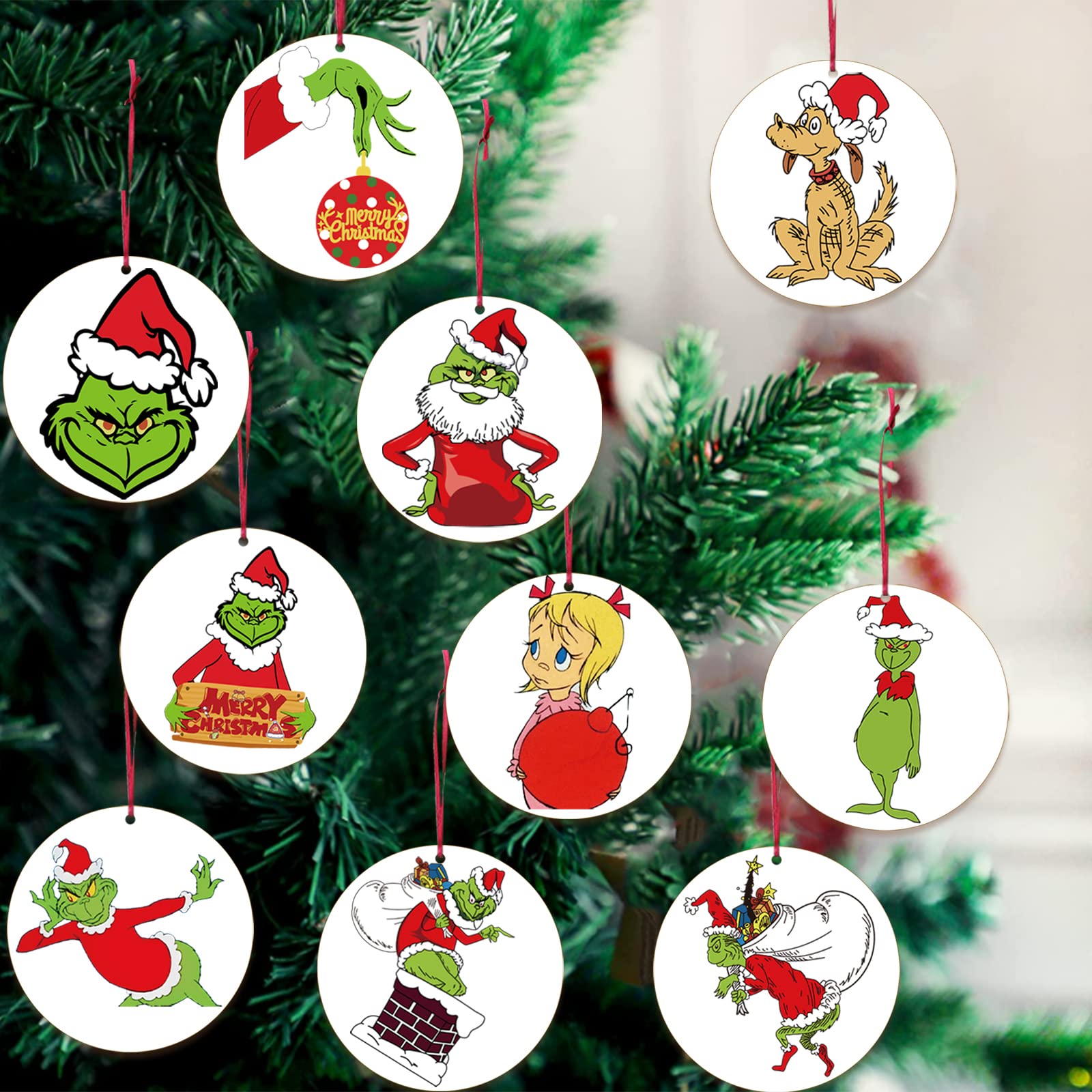 AMZFAVOR 10Pcs Christmas Tree Ornaments Set - 2023 Funny Christmas Decorations Wood Hanging Tree Ornaments for Christmas Holiday Tree Home Decoration