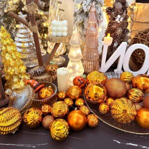 XmasExp 24ct Christmas Ball Ornaments Set Yellow Shatterproof Xmas Tree Hanging Decorations Perfect for Fall Thanksgiving Decor (Orange, 1.57")