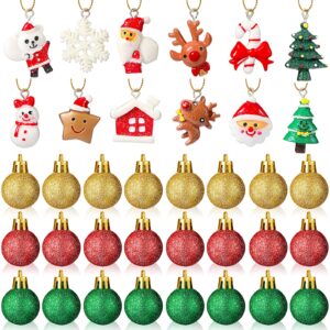 36 pieces christmas mini glitter glass resin ornaments set small resin xmas hanging ornaments miniature balls tree ornaments for christmas tree ornaments decoration (gold, red, green)