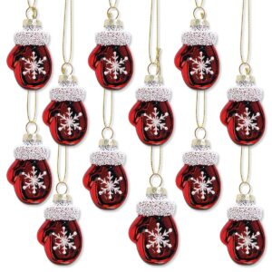 lillian vernon christmas mittens glass ornaments - set of 12, hand blown, mini tree decorations, festive holiday home decor