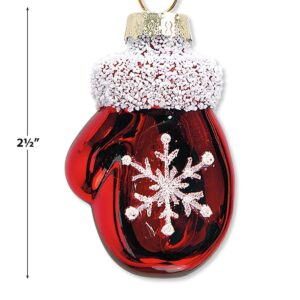 Lillian Vernon Christmas Mittens Glass Ornaments - Set of 12, Hand Blown, Mini Tree Decorations, Festive Holiday Home Decor