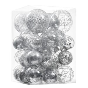 wironlst christmas ball ornaments shatterproof clear large plastic hanging ball decorative baubles set with stuffed delicate decorations (multi-size, silver)