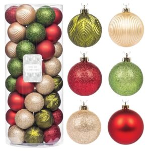 every day is christmas ornaments, shatterproof christmas tree ornament set, christmas balls decoration 50 count (2.24"/57mm, woodland)