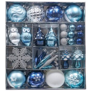 valery madelyn christmas tree decorations set, 80ct navy blue and silver shatterproof christmas ball ornaments bulk, winter wonderland hanging ornaments for christmas trees xmas holiday decor