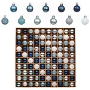 valery madelyn christmas tree ornaments set, 100ct navy blue and silver shatterproof christmas tree decorations bulk, 1.18 inches winter wonderland hanging ball ornaments for xmas trees holiday decor