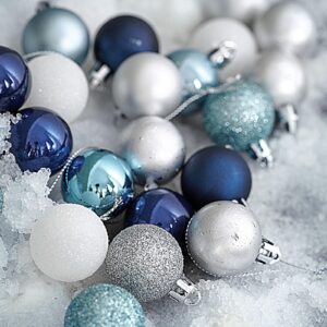 Valery Madelyn Christmas Tree Ornaments Set, 100ct Navy Blue and Silver Shatterproof Christmas Tree Decorations Bulk, 1.18 Inches Winter Wonderland Hanging Ball Ornaments for Xmas Trees Holiday Decor