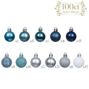 Valery Madelyn Christmas Tree Ornaments Set, 100ct Navy Blue and Silver Shatterproof Christmas Tree Decorations Bulk, 1.18 Inches Winter Wonderland Hanging Ball Ornaments for Xmas Trees Holiday Decor