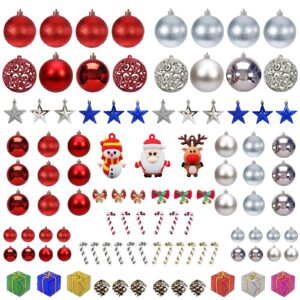 101 pcs christmas tree ornaments ball ornaments set with shatterproof christmas ball decoration santa claus star pandent for xmas tree, reusable hand-held gift package (red)