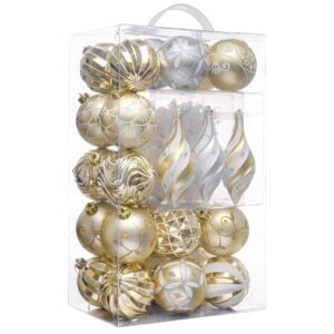 valery madelyn hanging ornament, 40ct white and gold shatterproof christmas ball ornaments, plastic, for christmas trees